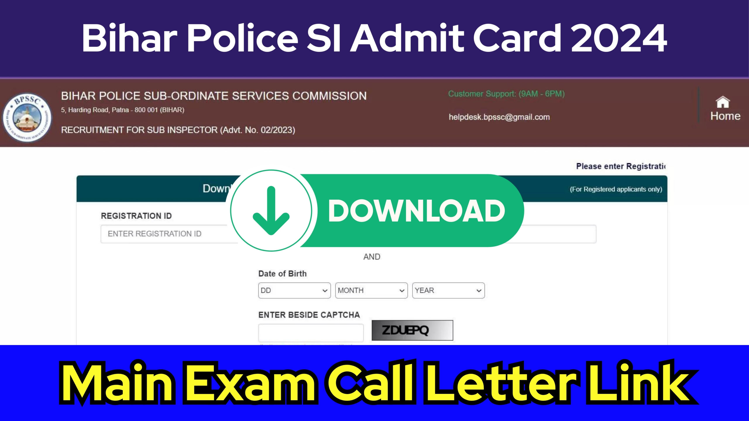 Download the Sub Inspector (SI) main exam call letter link at bpssc.bih ...